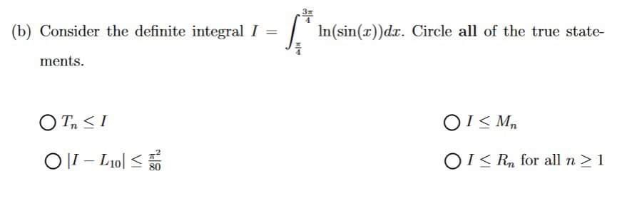 Solved (b) ﻿Consider the definite integral | Chegg.com