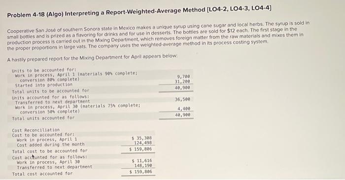 Solved Problem 4-18 (Algo) Interpreting a Report- | Chegg.com