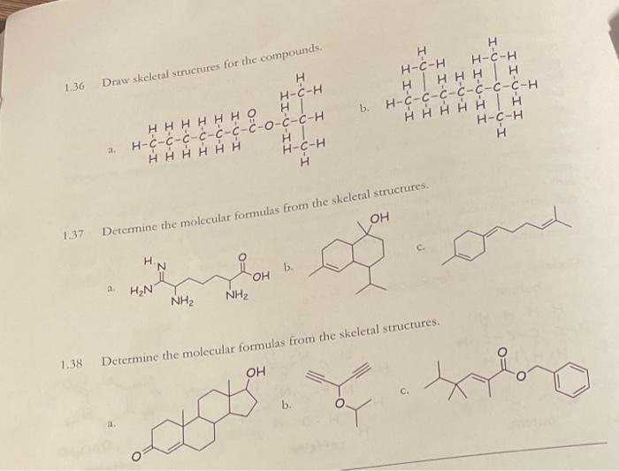 Solved 1.36 Draw skeletal structures for the compounds. н | Chegg.com