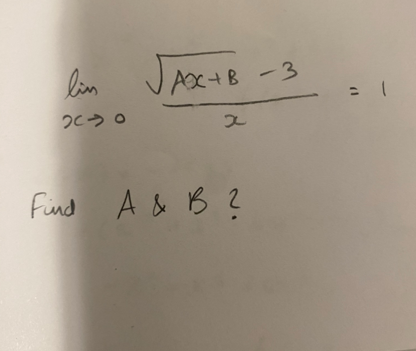 Solved limx→0Ax+B2-3x=1Find A&B ? | Chegg.com