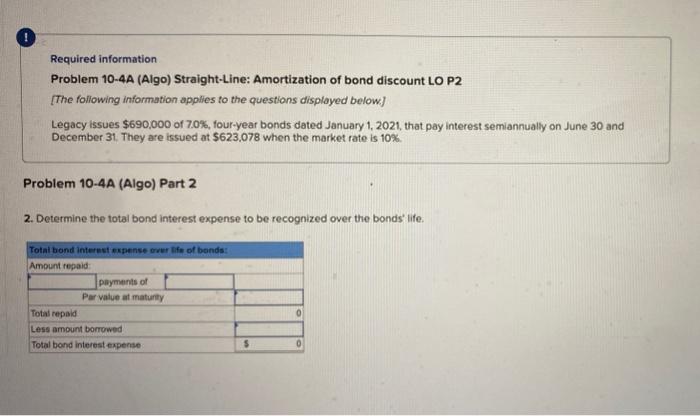 Solved Required information Problem 10-4A (Algo) | Chegg.com