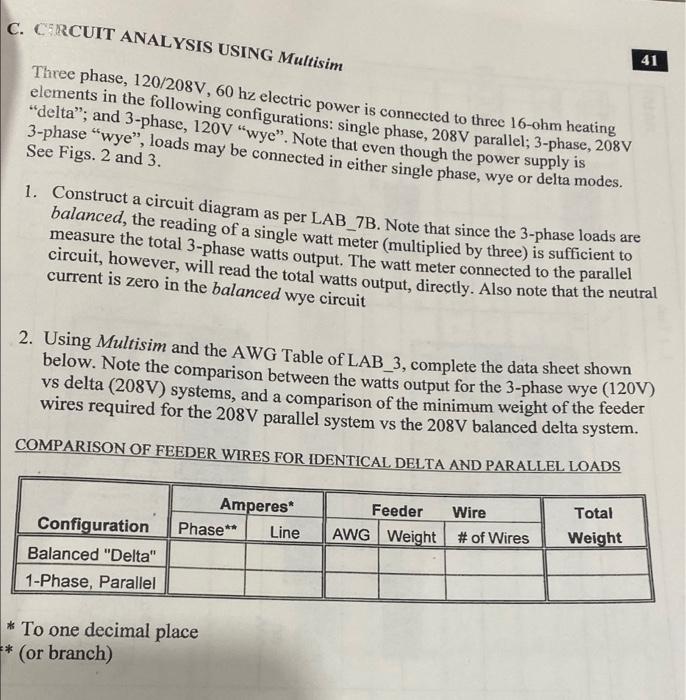Solved 41 C. CIRCUIT ANALYSIS USING Multisim Three phase, | Chegg.com