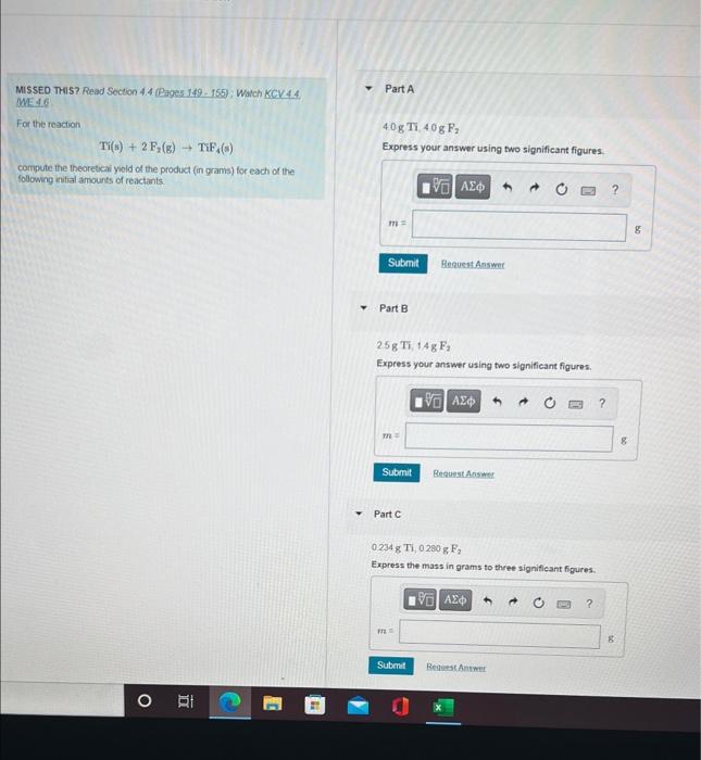 Solved For the reaction Ti(s) + 2 F2 (g) → TiF4(s) compute | Chegg.com