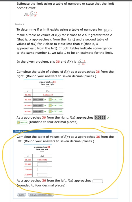 Solved Estimate the limit using a table of numbers or state | Chegg.com