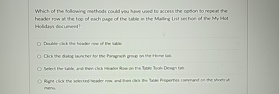 Solved Which of the following methods could you have used to | Chegg.com