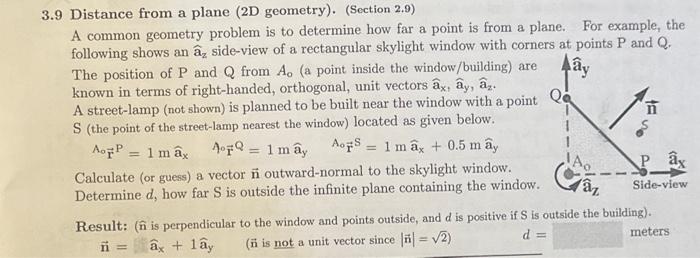 Solved 3.9 Distance from a plane (2D geometry). (Section | Chegg.com