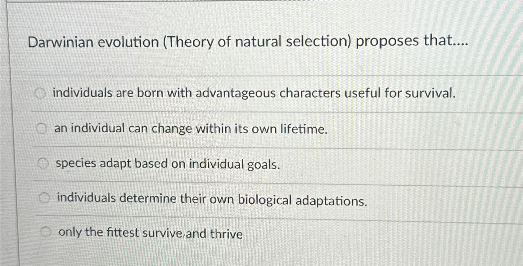 Solved Darwinian evolution (Theory of natural selection) | Chegg.com
