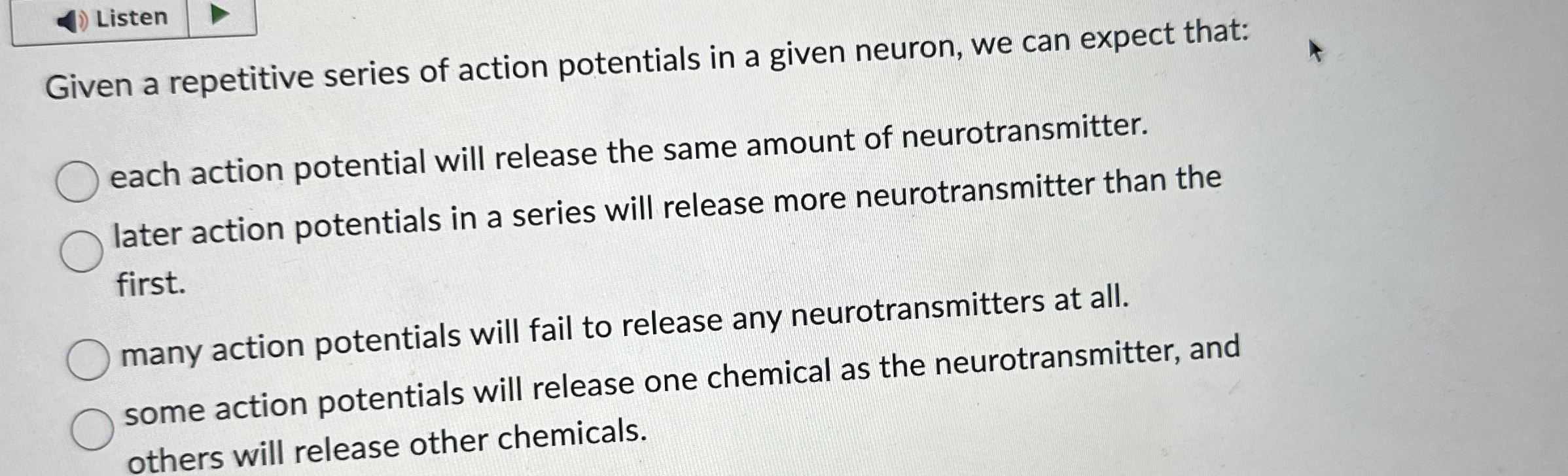 Solved ListenGiven a repetitive series of action potentials | Chegg.com