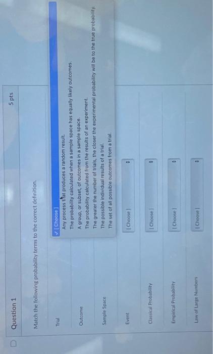 Solved Question 1 Match the following probability terms to | Chegg.com