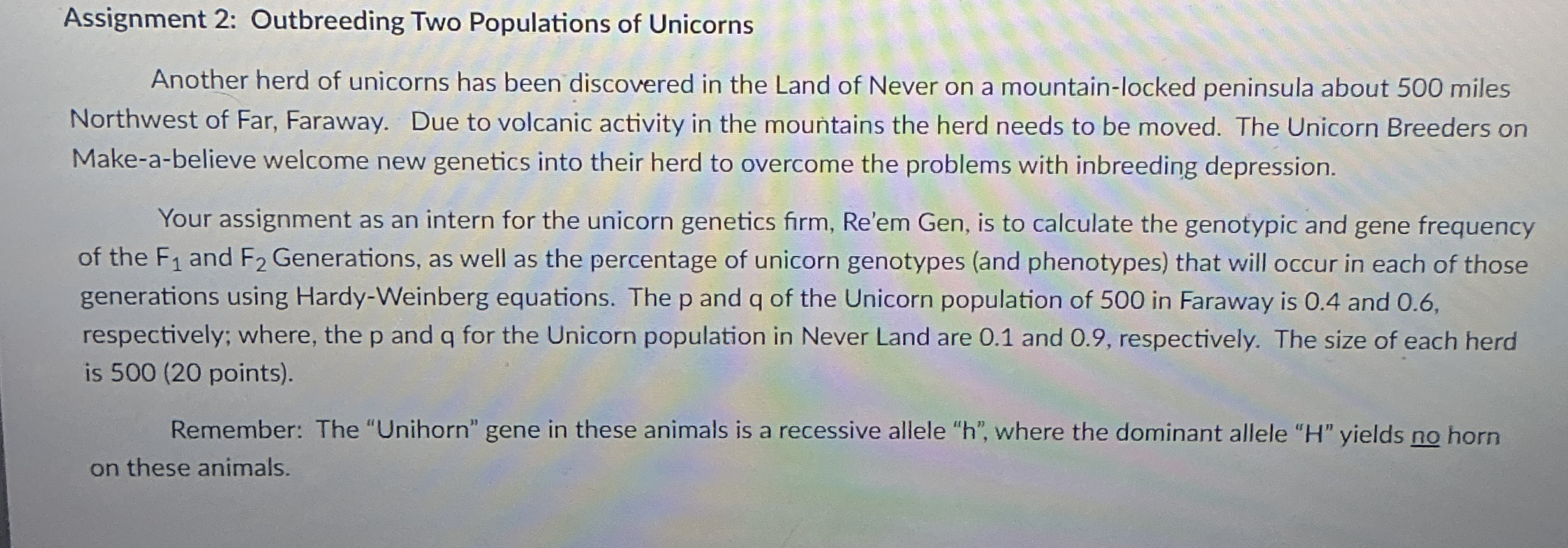 Solved Assignment 2: Outbreeding Two Populations of | Chegg.com
