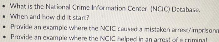 Solved - What is the National Crime Information Center | Chegg.com