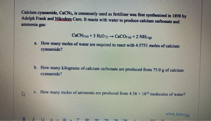 Solved Calcium cyanamide, CaCN2, is commonly used as | Chegg.com
