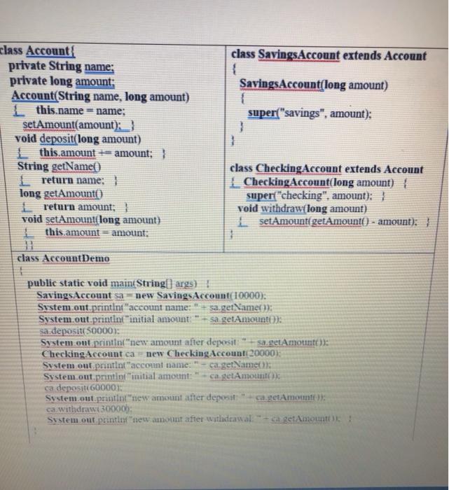 Solved class SavingsAccount extends Account { | Chegg.com