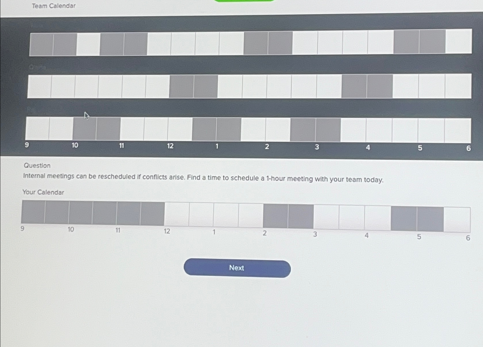 Solved Team Calendar910111223456QuestionInternal meetings | Chegg.com