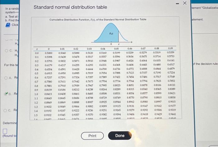 Solved \r\nStandard normal distribution table Cumulative | Chegg.com