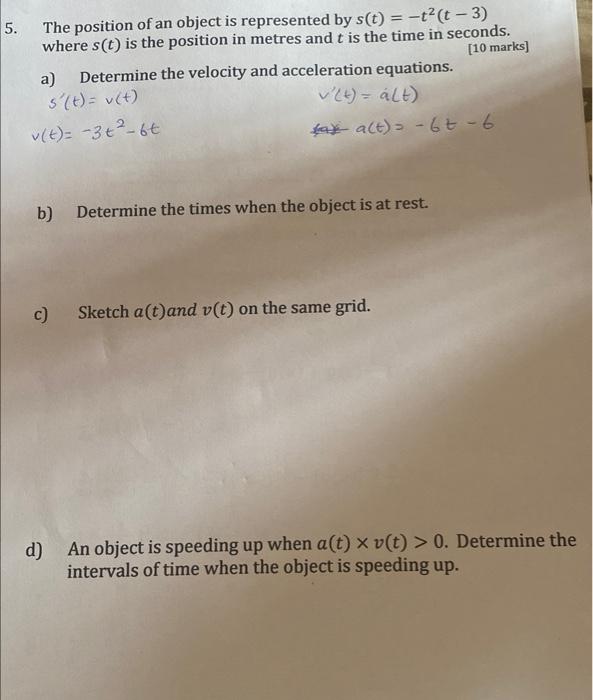 Solved The Position Of An Object Is Represented By