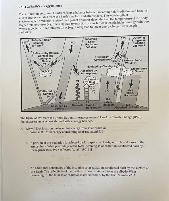 Solved PART 2: Earth's energy balance The surface | Chegg.com