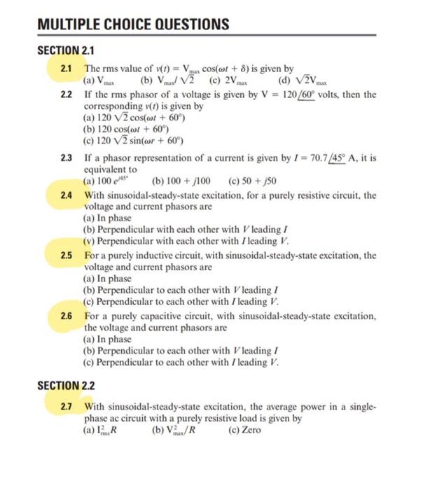 Solved 2.1 The rms value of v(t)=Vmaxcos(ωt+δ) is given by | Chegg.com