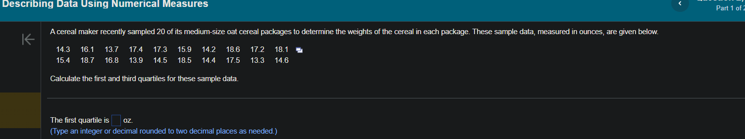 Solved Describing Data Using Numerical MeasuresA cereal | Chegg.com
