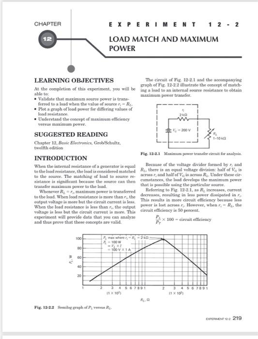 Solved CHAPTER 12 EXPERIMENT 12. 2 LOAD MATCH AND MAXIMUM | Chegg.com