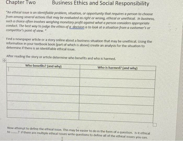 Solved Chapter Two Business Ethics and Social Responsibility | Chegg.com