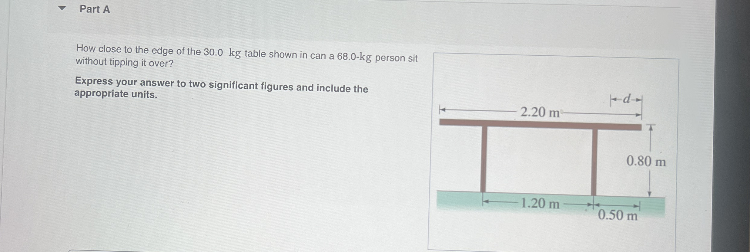 Solved Part AHow close to the edge of the 30.0 ﻿kg table | Chegg.com