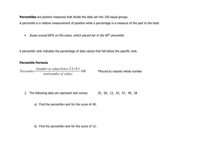 Solved Percentiles are position measures that divide the | Chegg.com