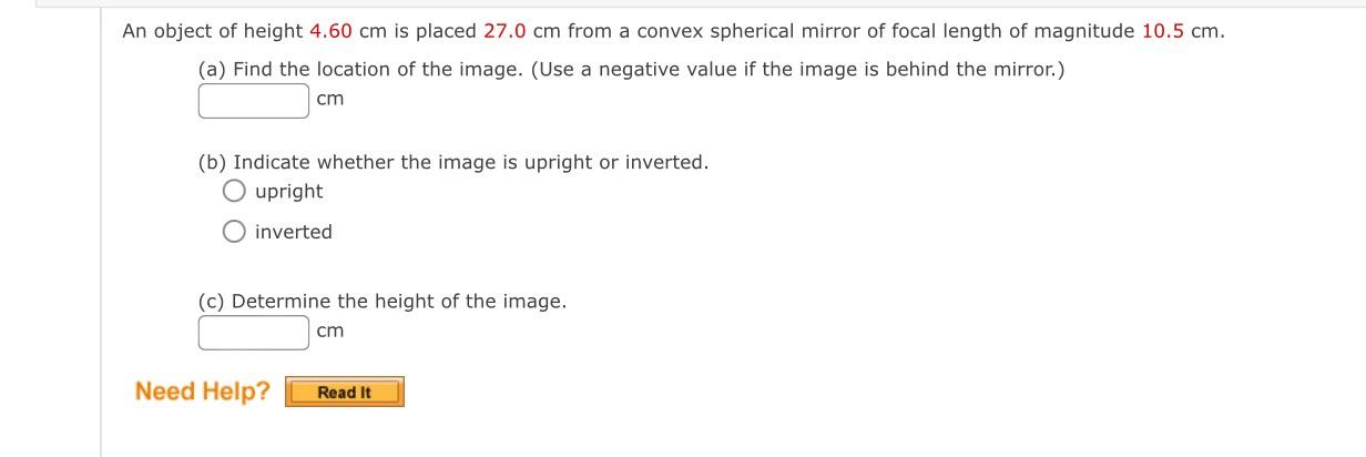 Solved An object of height 4.60cm ﻿is placed 27.0cm ﻿from a | Chegg.com