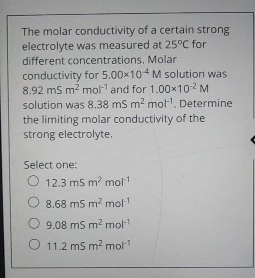 Solved The molar conductivity of a certain strong | Chegg.com