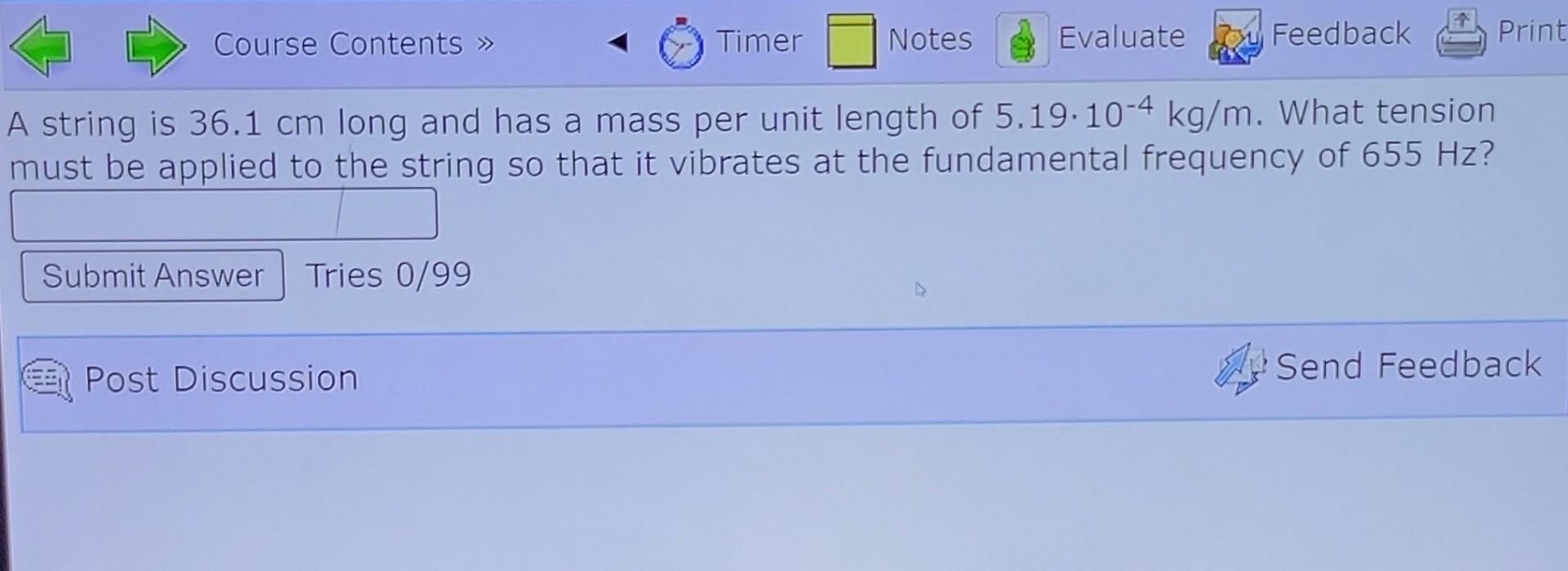 Solved A string is 36.1 cm long and has a mass per unit | Chegg.com