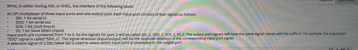 Solved Write In Either Verilog Hdl Or Vhdl The Interface