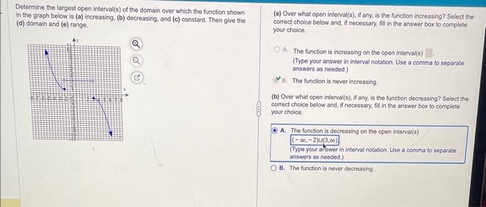 Solved Determine the largest open interval(s) of the domain | Chegg.com