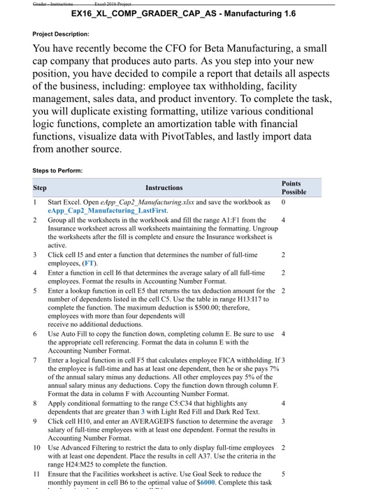 EX16_XL_COMP_GRADER_CAP_AS - Manufacturing 1.6 | Chegg.com