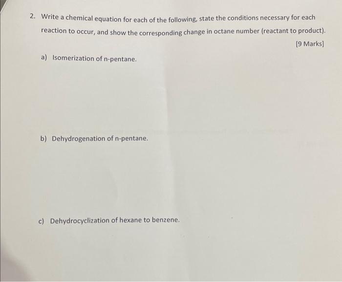Solved 2. Write a chemical equation for each of the | Chegg.com