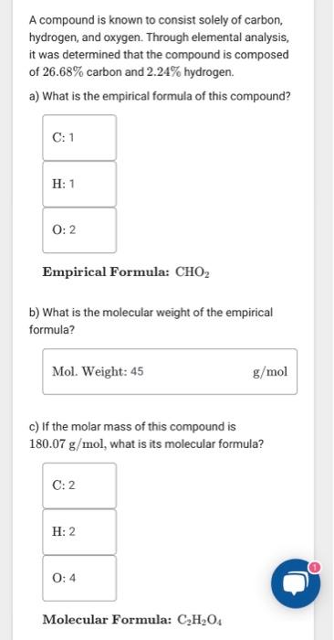 Solved Determine The Empirical Formula For Each Of The