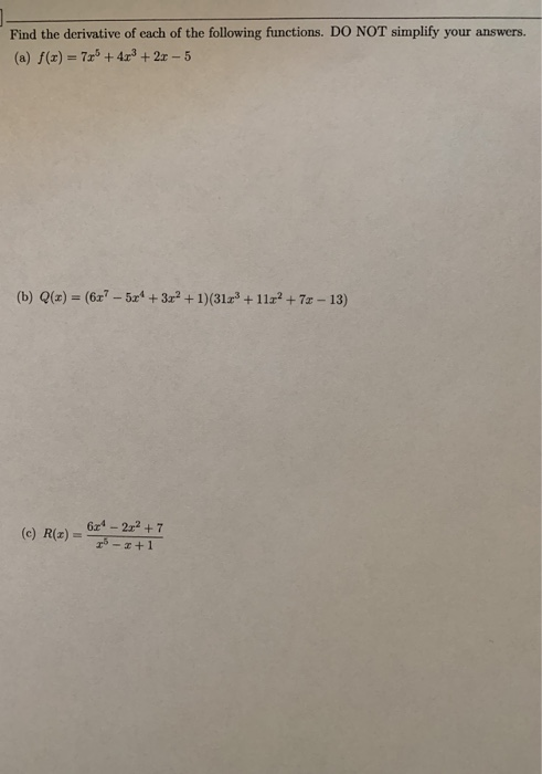Solved Find the derivative of each of the following | Chegg.com