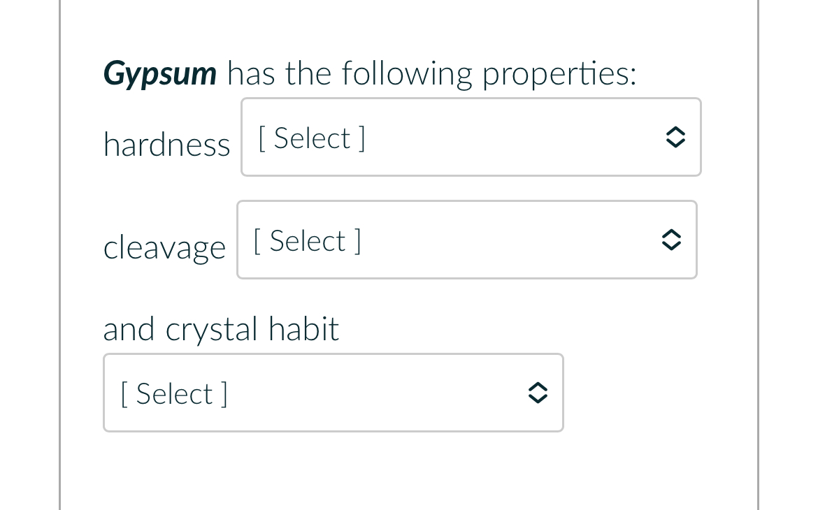 Solved Gypsum has the following properties: hardness | Chegg.com