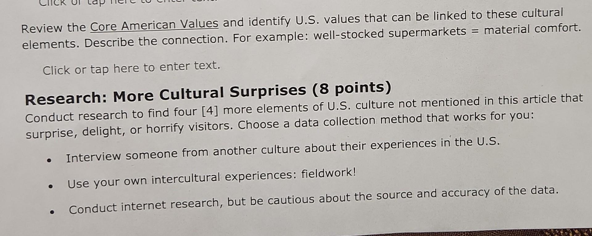 Review the Core American Values and identify U.S. | Chegg.com