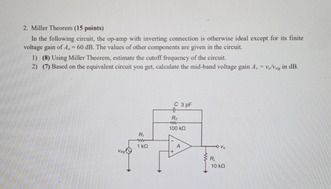 Solved 2. Miller Theorem (15 points) In the following | Chegg.com