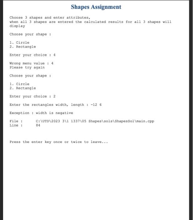 Solved Shapes Assignment Choose 3 shapes and enter | Chegg.com
