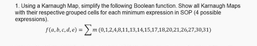 Solved Using a Karnaugh Map, simplify the following Boolean | Chegg.com