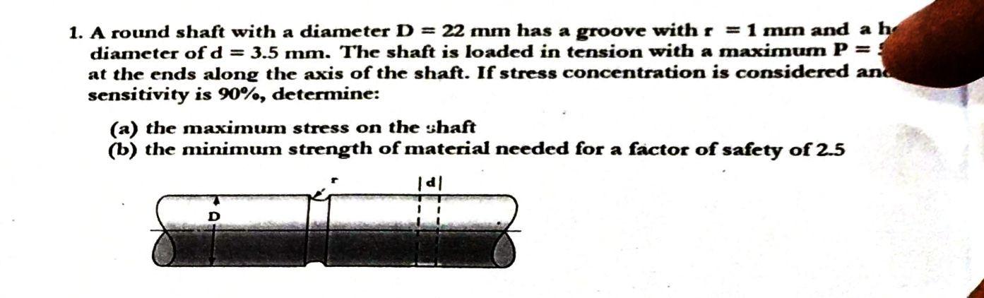 Solved 1. A round shaft with a diameter D=22 mm has a groove | Chegg.com