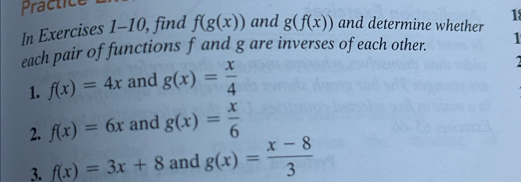 Solved In Exercises 1-10, ﻿find f(g(x)) ﻿and g(f(x)) ﻿and | Chegg.com