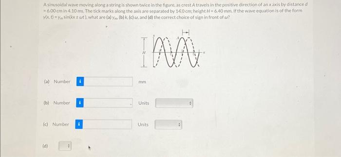 Solved A sinusoidal wave moving along a string is shown | Chegg.com