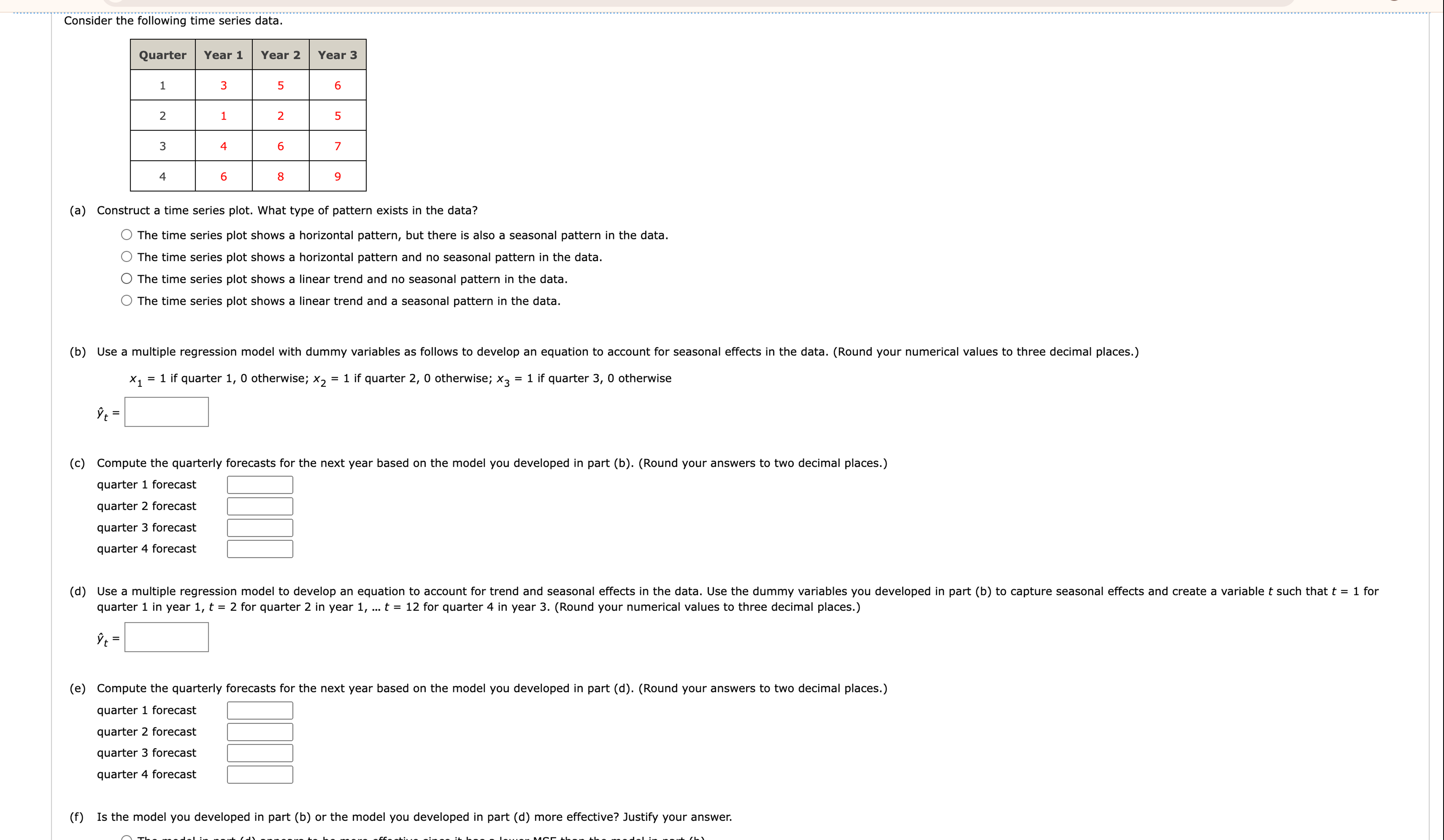 Solved Consider the following time series data.(a) | Chegg.com