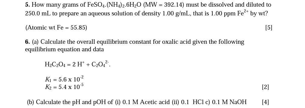 Solved 5. How many grams of FeSO4.(NH4)2.6H2O(MW=392.14) | Chegg.com