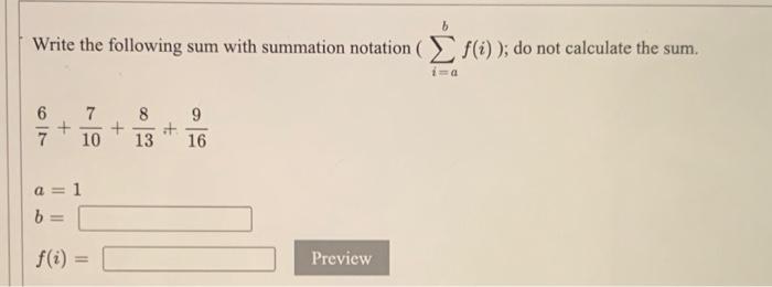 Solved Write the following sum with summation notation | Chegg.com