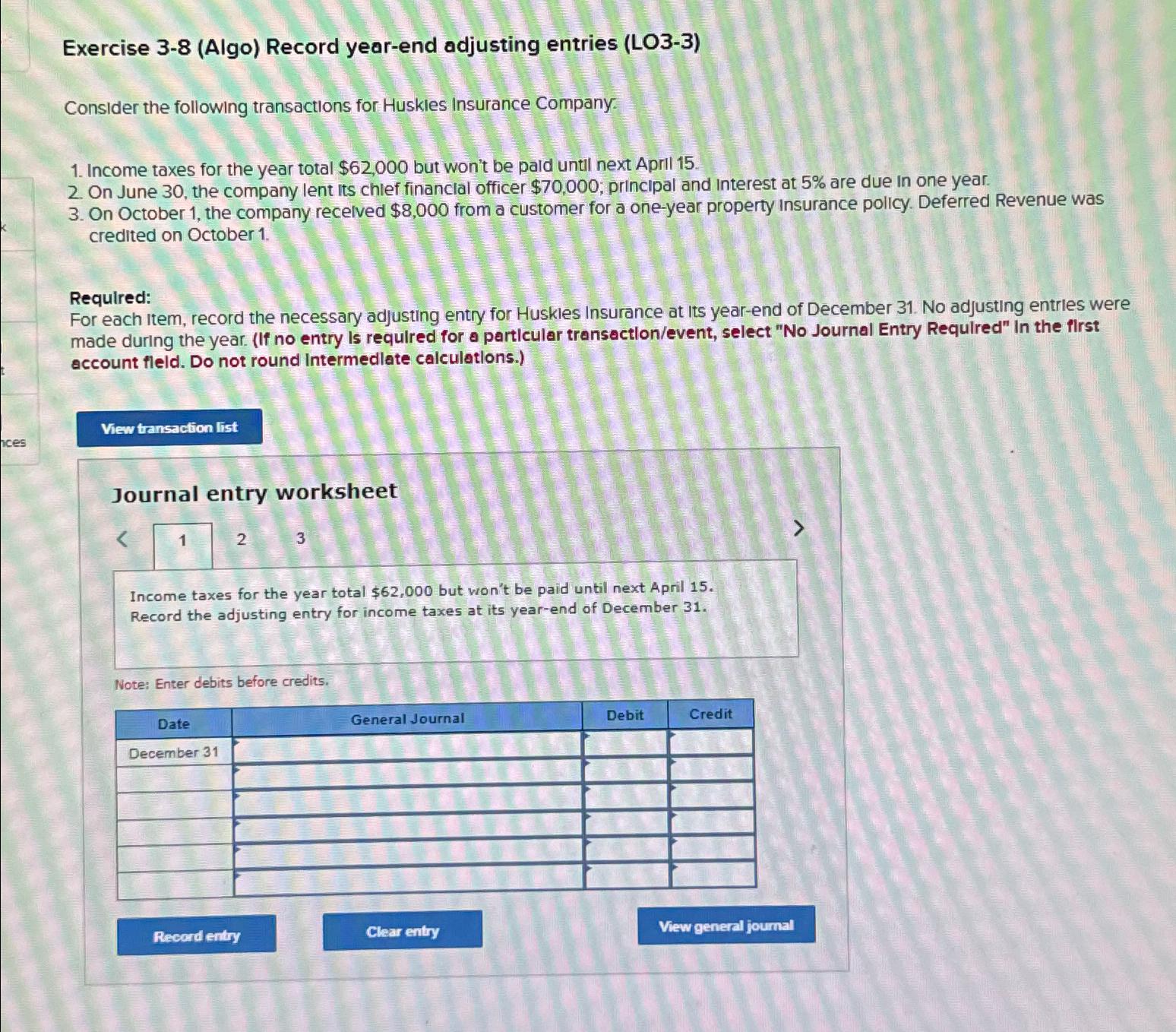 Solved Exercise 3-8 (Algo) ﻿Record year-end adjusting | Chegg.com