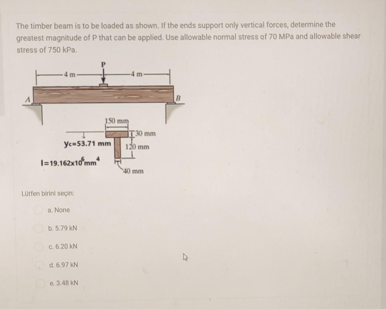 Solved The timber beam is to be loaded as shown. If the ends | Chegg.com