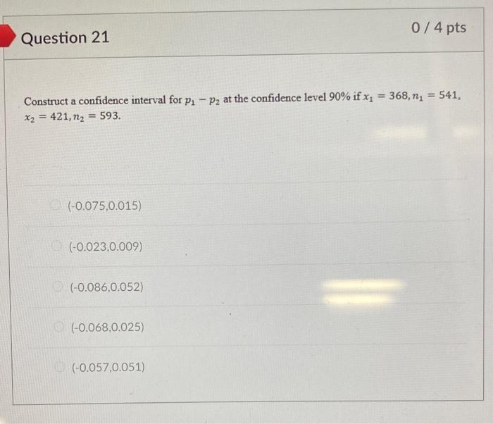 Solved Construct a confidence interval for p1−p2 at the | Chegg.com